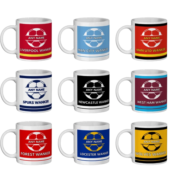 PERSONALISED FOOTBALL MUG Fan Supporter Premier League Teams Rude Funny ...