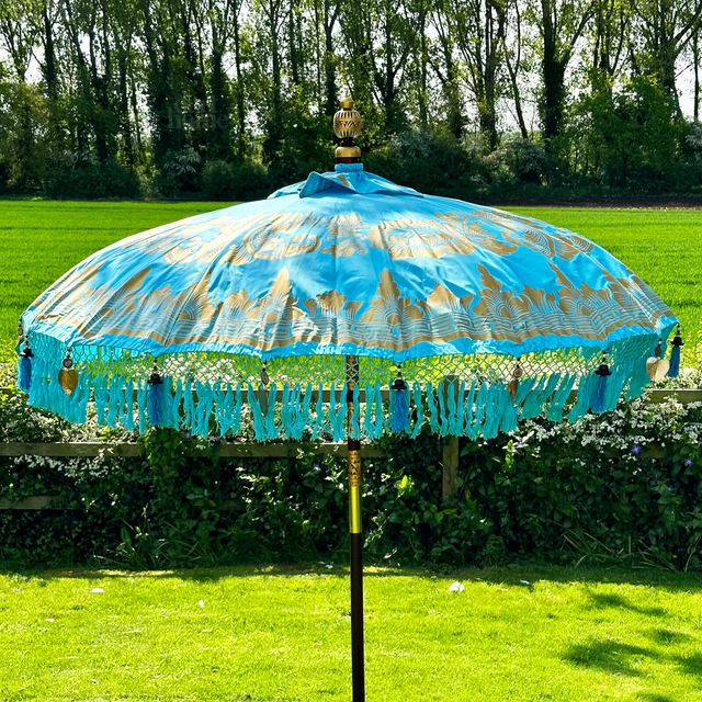 BLUE AND GOLD Bali Sun Parasol 2m Handmade Traditional Balinese Garden ...