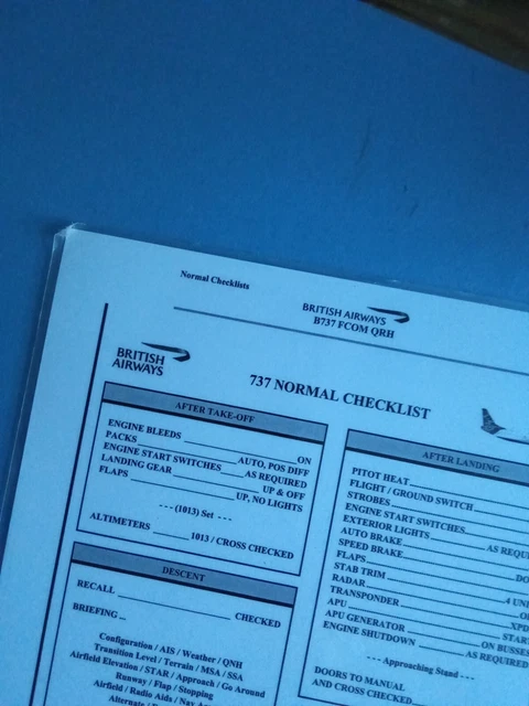 BRITISH AIRWAYS BOEING 737 Pilot Checklist EUR 29,24 - PicClick IT