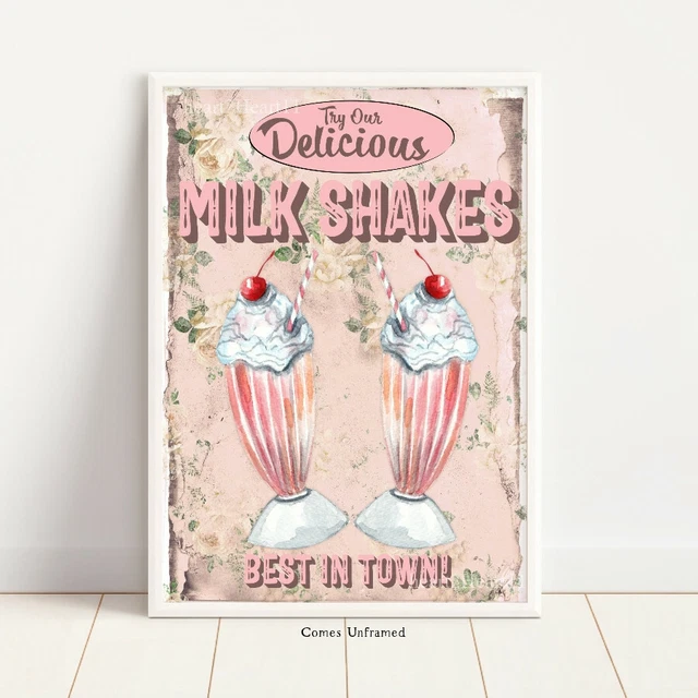 RETRO MILKSHAKE SIGN, 50s Diner sign for parties £6.00 - PicClick UK