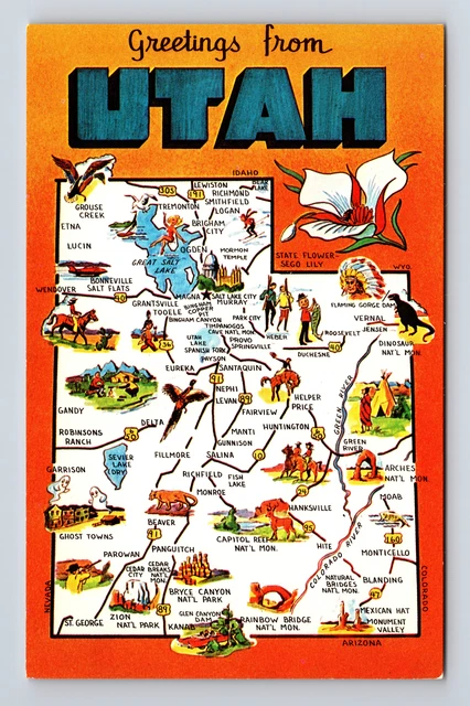 PICTORIAL TOURIST MAP Greetings From State of Utah UT Postcard £2.48 ...