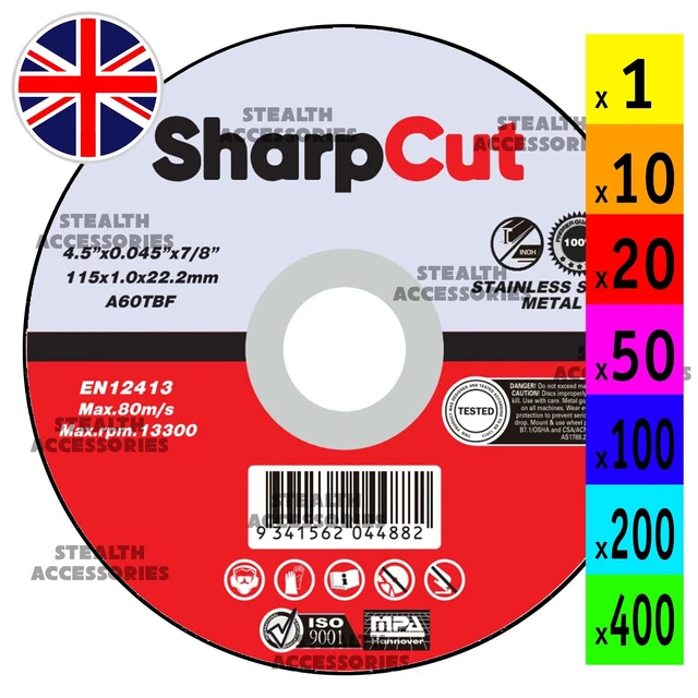 SHARPCUT (4.5&) 115MM x 1mm x 22.2mm Thin Stainless Steel Metal Cutting ...