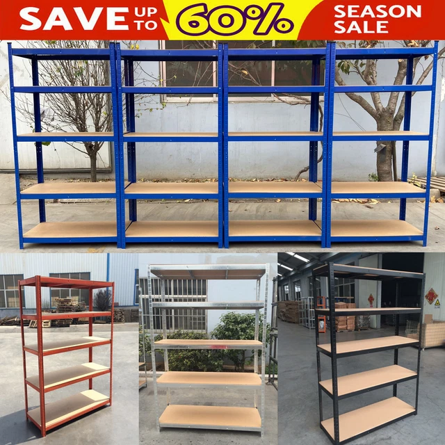 HEAVY DUTY GARAGE Racking Storage Shelving Unit 5 Tier Silver Metal ...