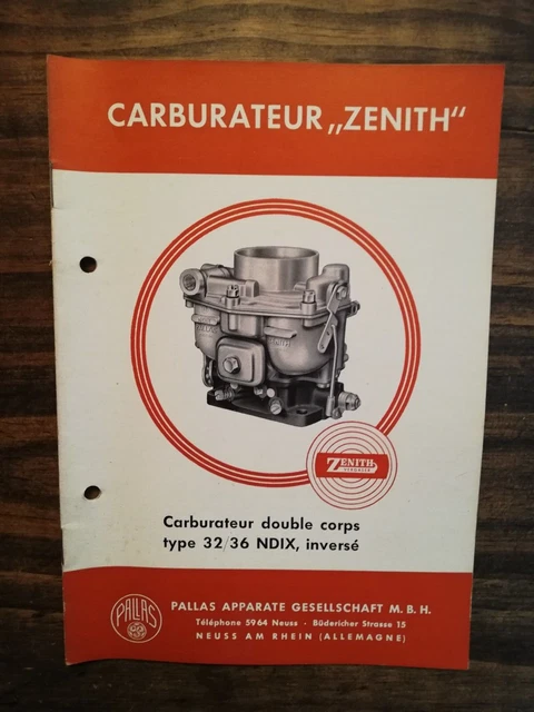 MANUEL ZENITH CARBURATEUR double corps type 32/36 NDIX inversé EUR 50 ...