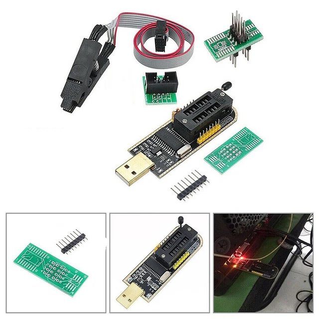 CH341A BIOS USB Programmer Flasher EEPROM SOIC8 Clip Adapter Kit 24 25 ...