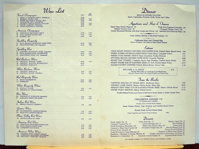 VINTAGE 1970S CRYSTAL Room Restaurant Menu Desert Inn Country Club Las ...