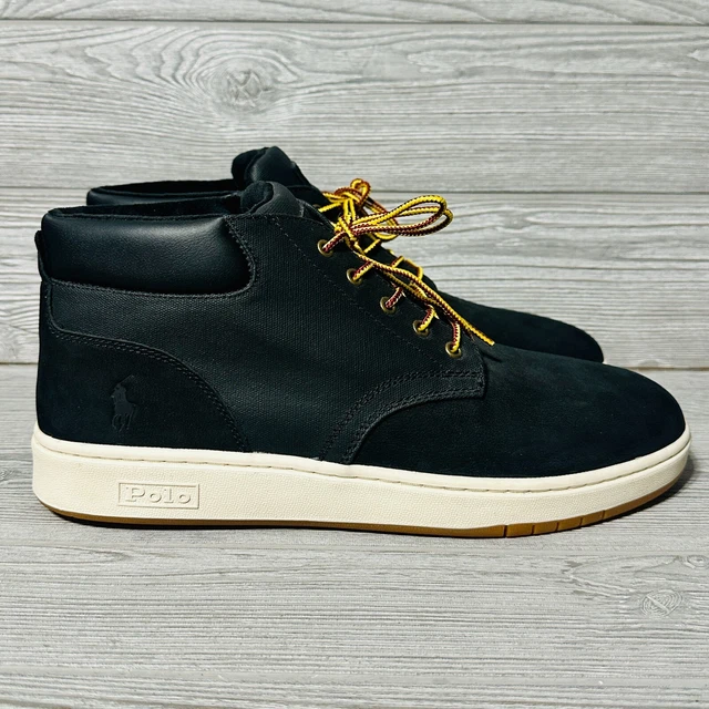 POLO RALPH LAUREN Sneaker Boot Black Leather BO-LCB Mens Size 14 Suede Lace up £63.10 - PicClick UK