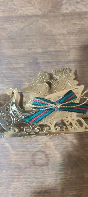 VINTAGE LASER CUT Brass Santa in Sleigh Reindeer Christmas Around the ...