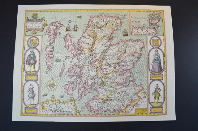 VINTAGE DECORATIVE SHEET map of Scotland Orkney John Speede 1610 £9.99 ...