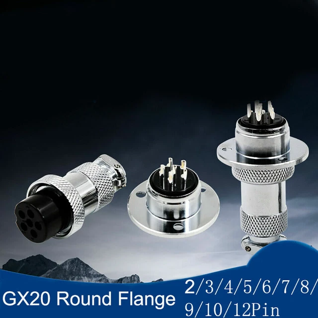 FLANGE GX20 AVIATION Plug Socket Round Connector 2/3/4/5/6/7/8/9/10/12P Contacts EUR 2,99 ...