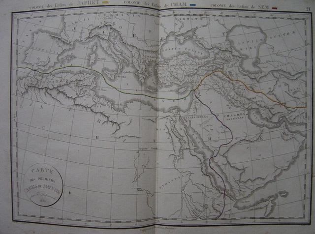 1825 LARGE MAP of the Early Ages of the World Colony of Japheth Cham ...