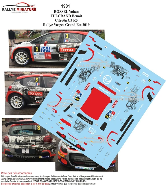 DECALS 1/43 REF 1901 Citroen C3 Rossel Rallye Vosges Grand Est 2019 Rally EUR 12,99 - PicClick FR