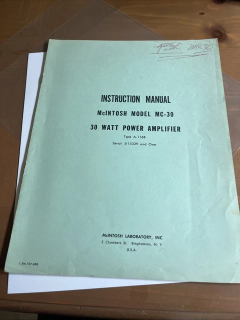 MCINTOSH MC-30 30 Watt Power Amplifier Instruction Manual £12.83 ...