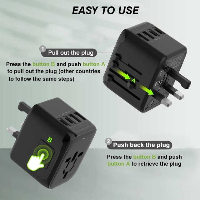 UNIVERSAL INTERNATIONAL POWER Travel Plug Adapter, 5 in 1 European ...