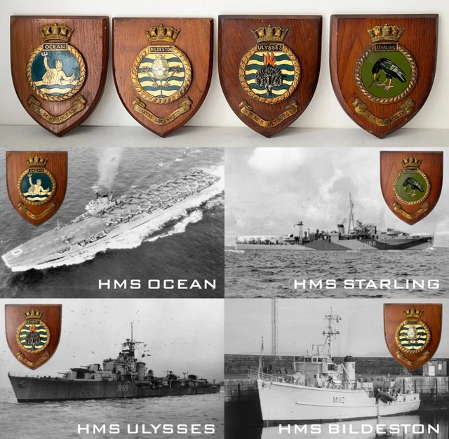 VINTAGE COLLECTION OF WW2 Navy HMS wall plaque shield crest badges ...