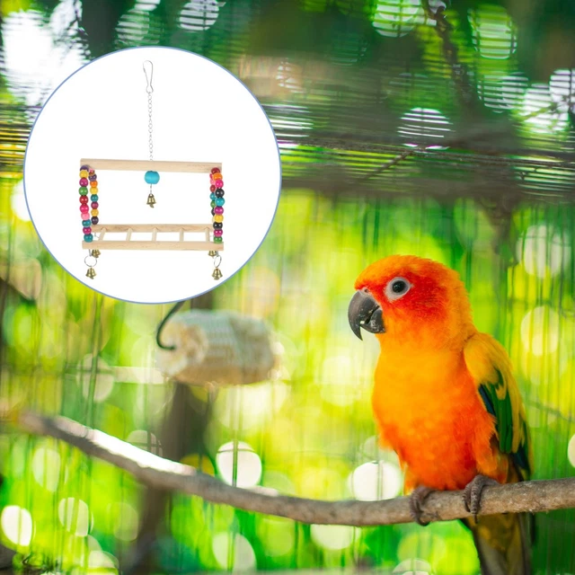 PARROT SUSPENDED WOODEN Swing Toy Bird Perch Stand for Cage Accessories ...