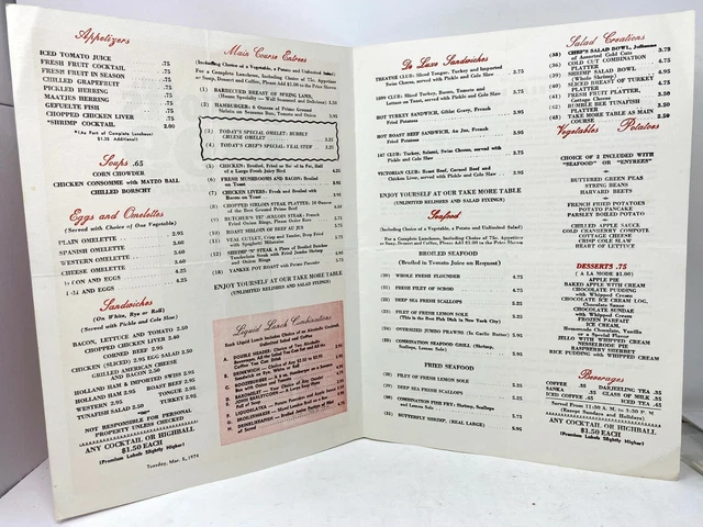 VINTAGE 1969 TIMES Square Rosoff's 1899 Theatre Hotel Restaurant Menu ...