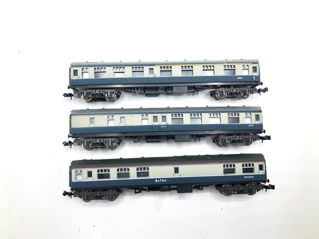 LIMA N GAUGE Coach x 3 - BR Mk1 Blue Grey W43212 Buffet, 35024, 15865 ...