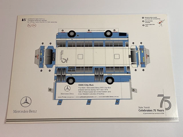 STATE TRANSIT DIE-CUT 1977 Mercedes-Benz 0305 City Bus Cardboard Model ...