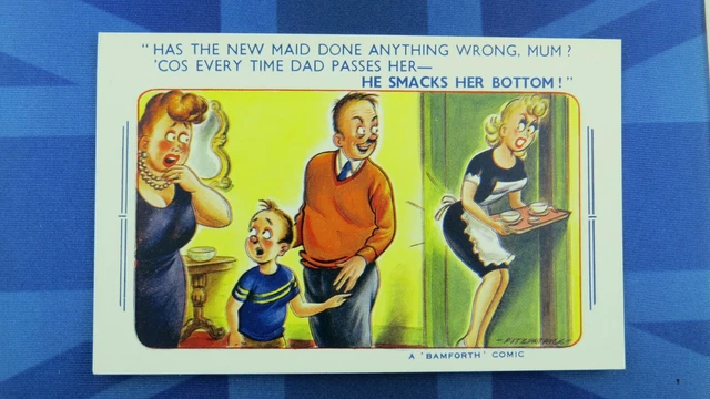 Saucy Bamforth Comic Postcard 1960s Spanking Smack New Maid Bottom