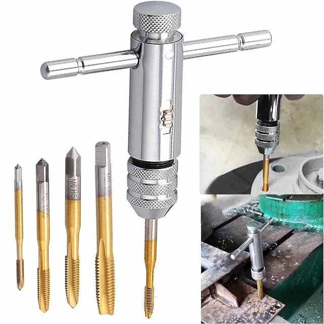 5PCS ADJUSTABLE T-HANDLE Ratchet Tap Holder Wrench Tool Set with M3 M4 M5 M6 M8 $21.89 - PicClick AU