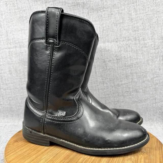 JUSTIN BOOTS MENS 8 D Cowboy Western Leather Roper Rodeo Riding Black ...