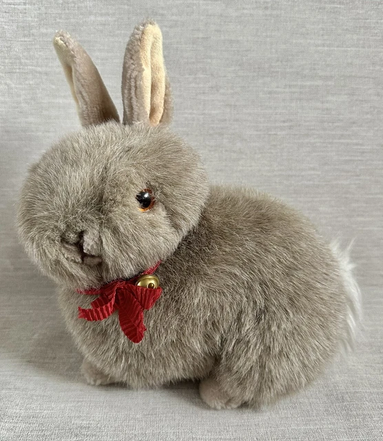 VINTAGE BUNNY SOFT Toy Dwarf Brown Salco Plush Rare Ribbon Bell 6.5 ...