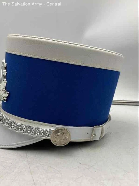 MENS WHITE BLUE Lyre Emblem Stanbury Uniforms Marching Band Shako Hat ...