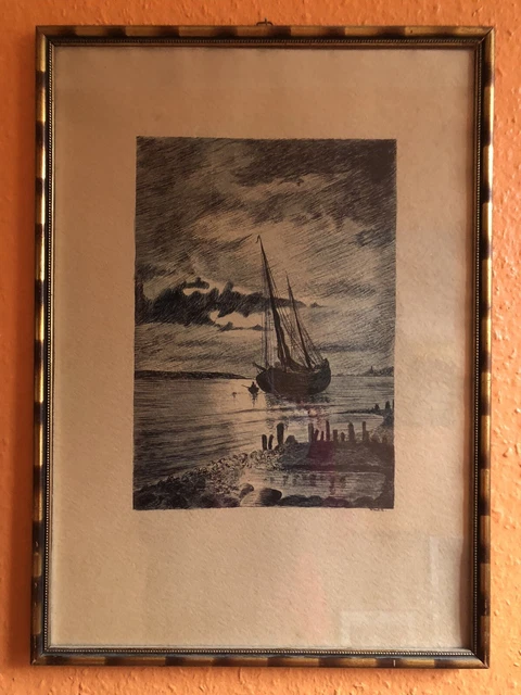 ANTIKE RADIERUNG UND Original Rahmen Segelschiff Signiert 1937 EUR 50,00 - PicClick DE