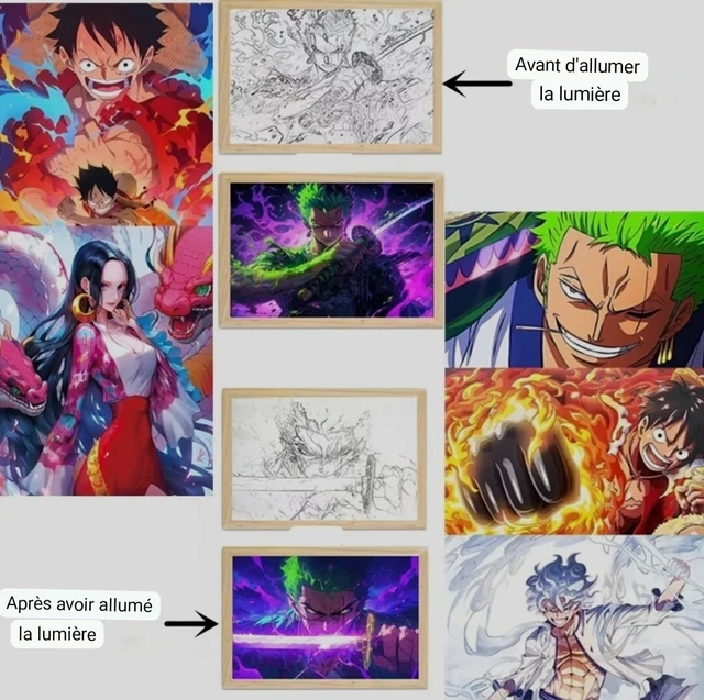 ONE PIECE TABLEAU Lumineux Avec Cadre Veilleuse Manga Led Luffy Boa Ace ...