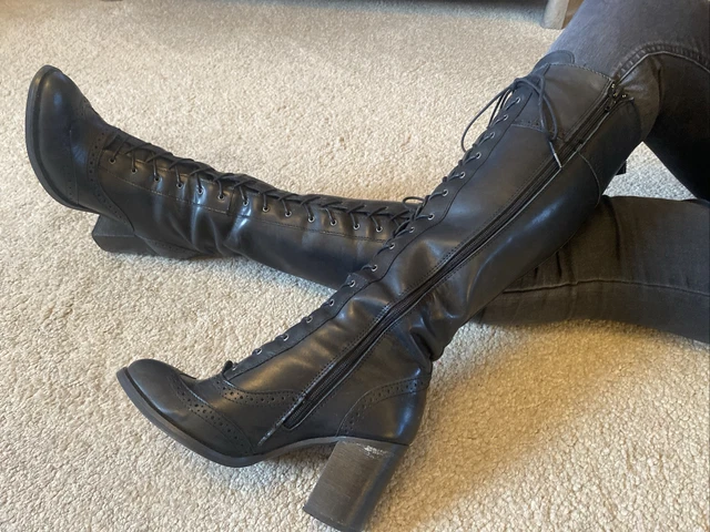 DUNE BLACK VICTORIAN Lace Up Knee Length Boots, Size 6 EUR 39 US 8 With ...