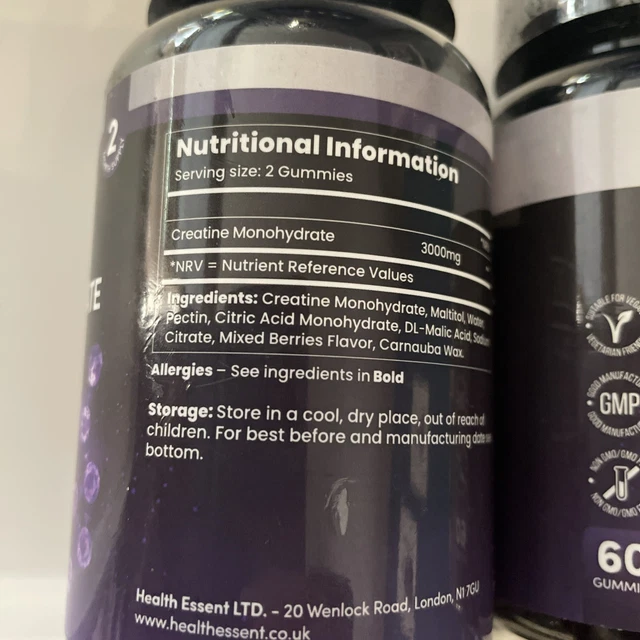 2 X CREATINE Monohydrate Gummies 60 Capsules 3000mg Mixed Berry LOW ...