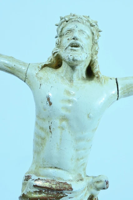 ANCIENNE SCULPTURE RELIGIEUSE Christ vivant sur la croix bois sculpté ...