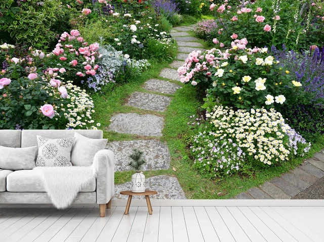 3D ROSE GARDEN Path ZHUA043 Wallpaper Wall Murals Removable Self ...