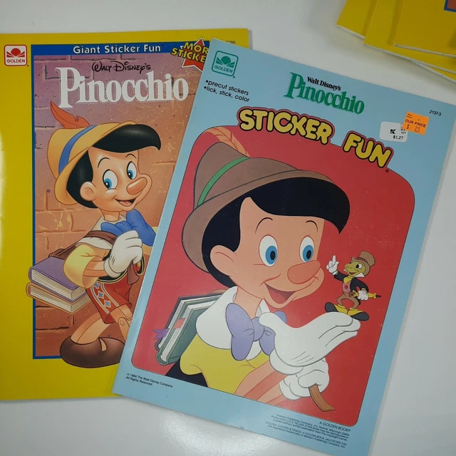 GOLDEN STICKER FUN Book Lot Disney PINOCCHIO Sticker Books Vintage NOS ...
