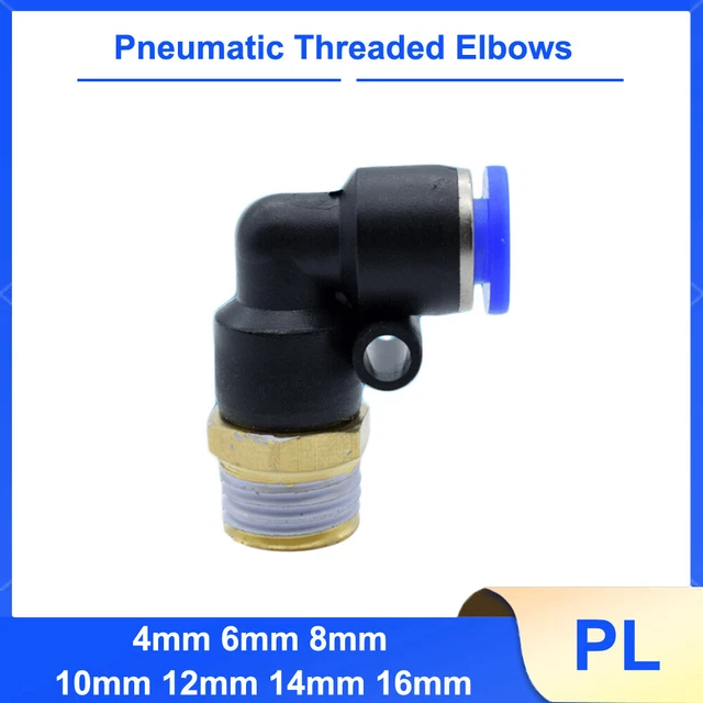 PNEUMATIC PUSH IN Fitting Air Water Pipe - Threaded Elbows 4/6/8/10/12 ...