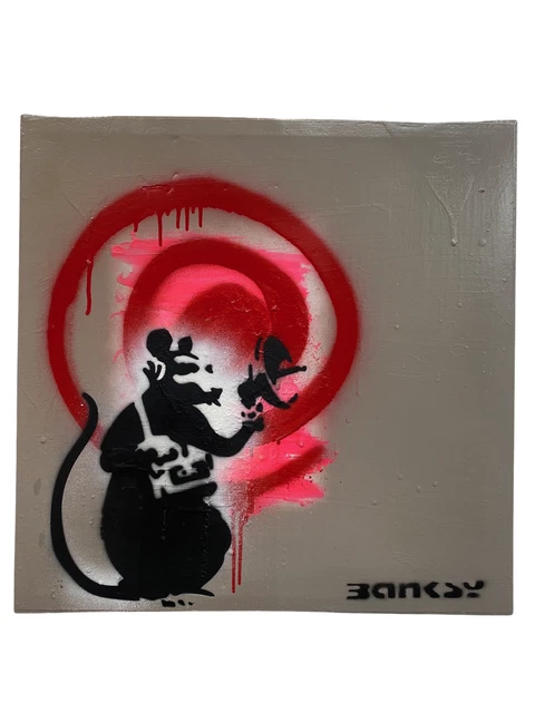 RARE BANKSY RADAR Rat Graffiti Street Art Original Canvas Painting ...