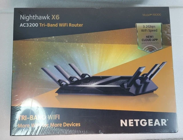 NETGEAR NIGHTHAWK X6 AC3200 Tri-Band WiFi Router R8000-100NAS Brand New ...