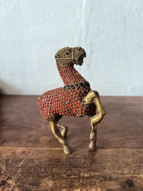 CHEVAL TIBET/NÉPAL AVEC incrustation de corail et de Turquoise EUR 50 ...