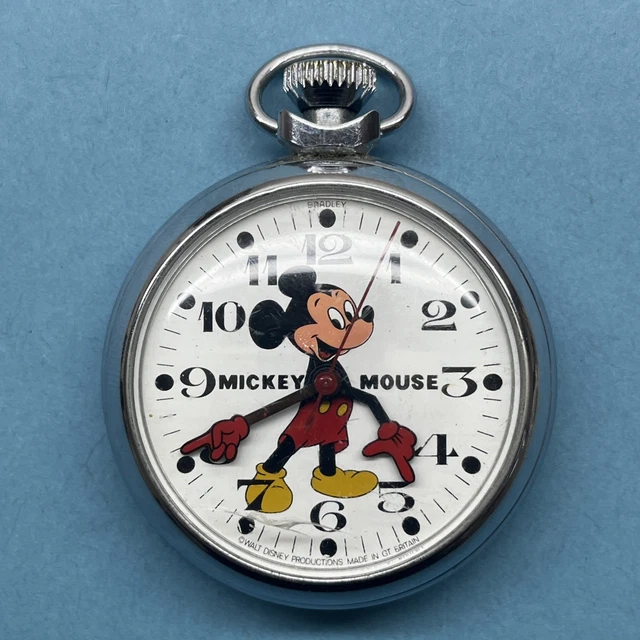 VINTAGE 1970S MICKEY Mouse Pocket Watch Bradley Smiths Mechanical Spare ...