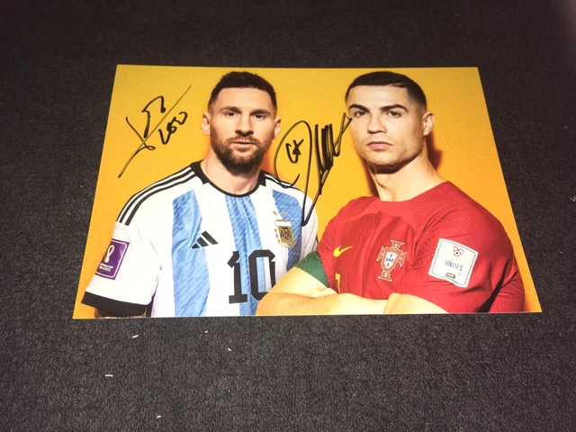 PHOTO CARTONNÉE DÉDICACE Autograph Cristiano Ronaldo Lionel Messi ...