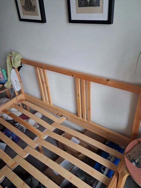 WOOD DOUBLE BED Frame with Wooden Slats for Bedroom Living Room £45.25 ...