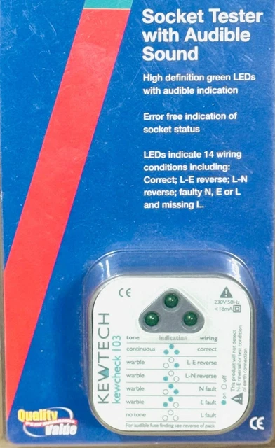KEWTECH KEWCHECK103 MAINS Socket Tester 240V Polarity Test 3 Pin ...
