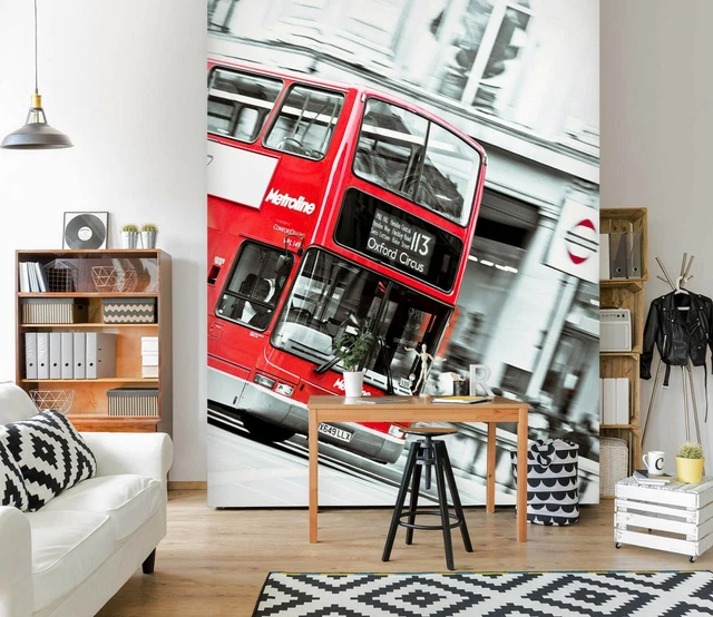 3D STREET RED Bus O602 Wallpaper Wall Mural Self-adhesive Assaf Frank ...