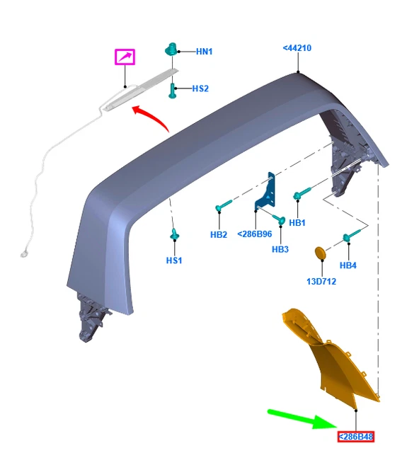 FORD RANGER T6 MK1 Rear Spoiler Bar Right Inner Cover 2436970 NEW ...