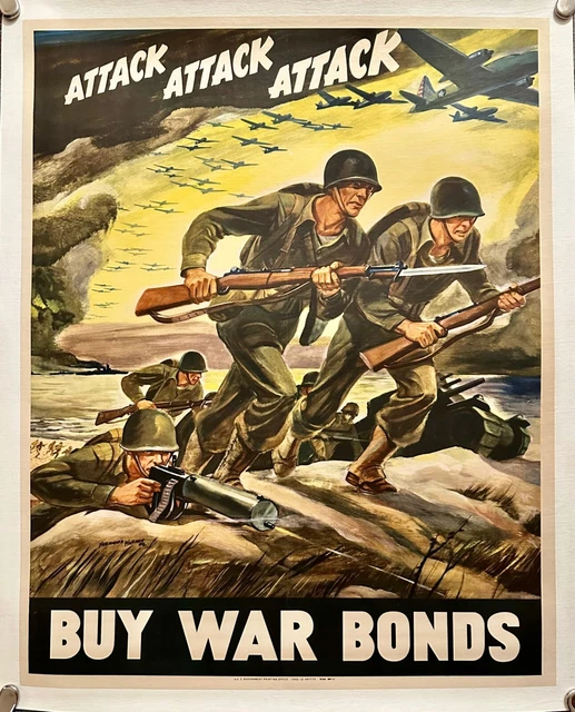 ORIGINAL WWII POSTER Attack Attack Attack Buy War Bonds 22"x28" on ...