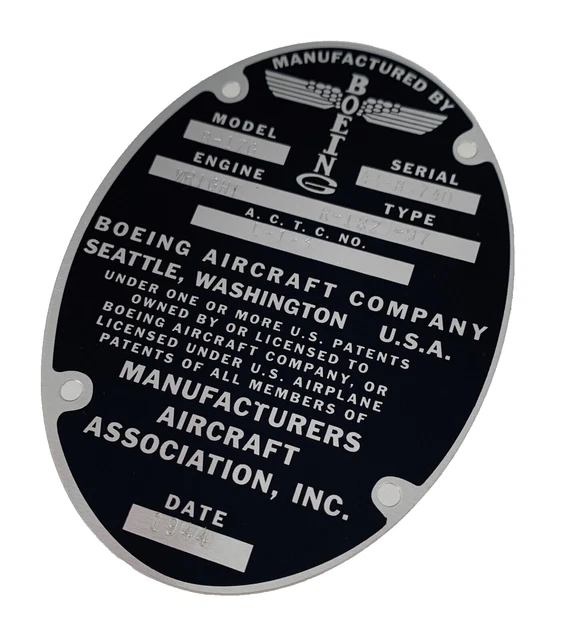 WW2 USAF B-17 Flying Fortress bomber metal Bulkhead Data Plate Boeing ...