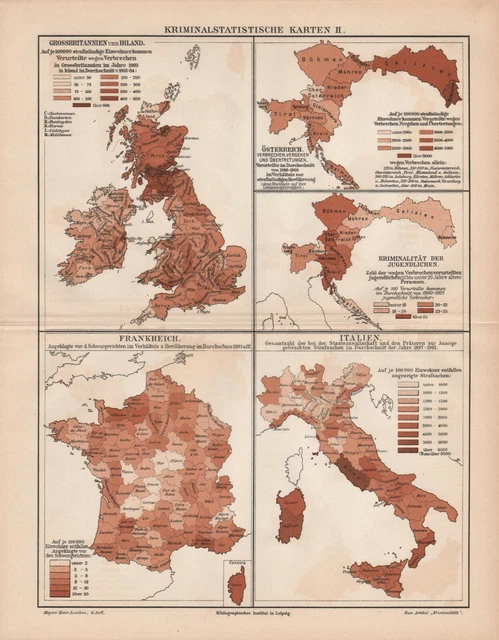 ANTIQUE MAP. EUROPE MAP OF CRIMINAL STATISTICS. Circa 1905 $15.00 ...