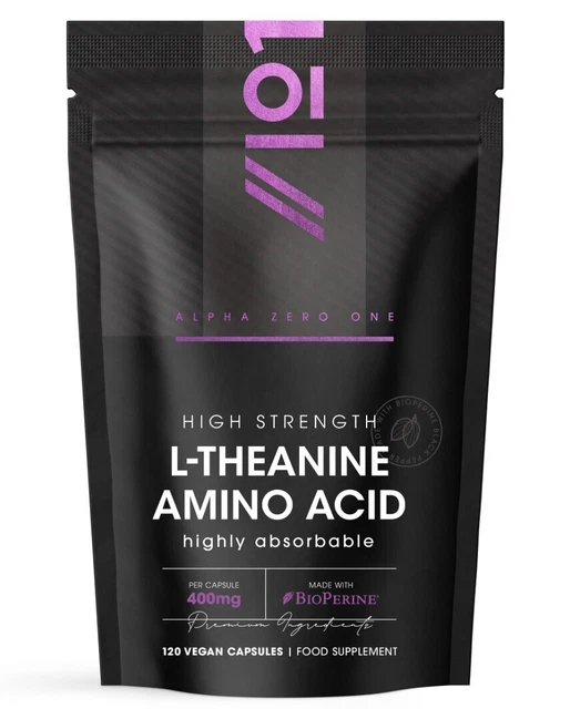 ALPHA ZERO ONE L-Theanine Amino Acid 120 Vegan Capsules BBE 05/27 £13. ...