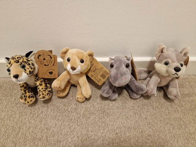 4 BBC EARTH Plush Toys Lion Cub Siberian Husky Hippo Calf Snow Leopard ...